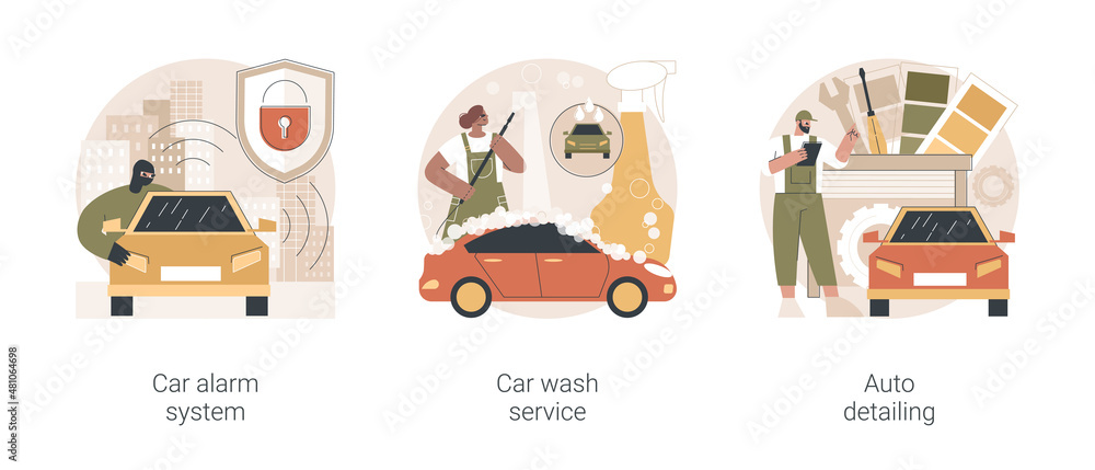 Automobile care service abstract concept vector illustration set. Car ...