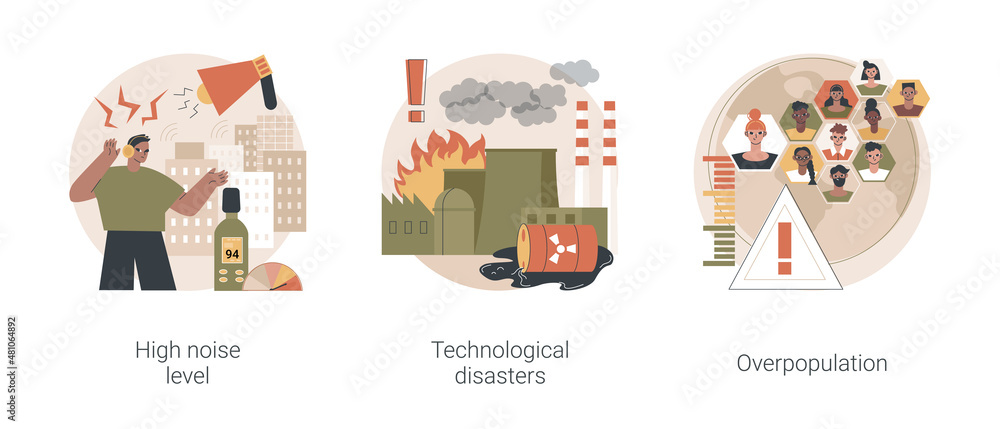 Human factors abstract concept vector illustration set. High noise ...