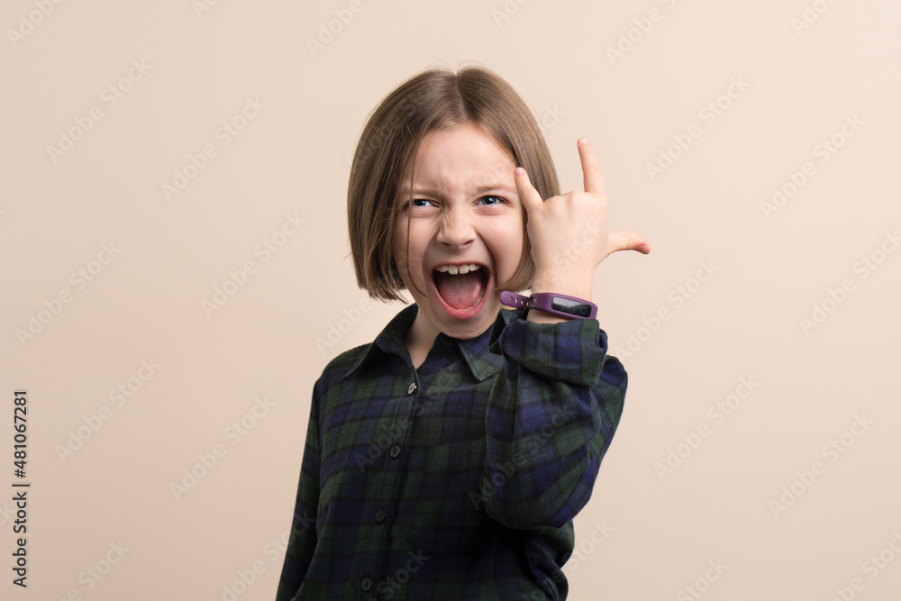 Rebellious Proactive Little Girl 9s Wearing Plaid Shirt Dress Showing ...