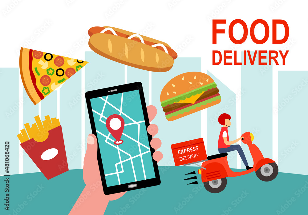 Online food order and food delivery service concept vector illustration ...