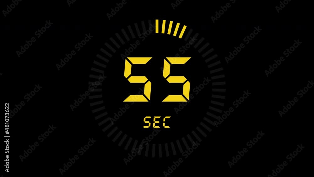 Sixty second (60-1) modern digital countdown timer with dashed line ...