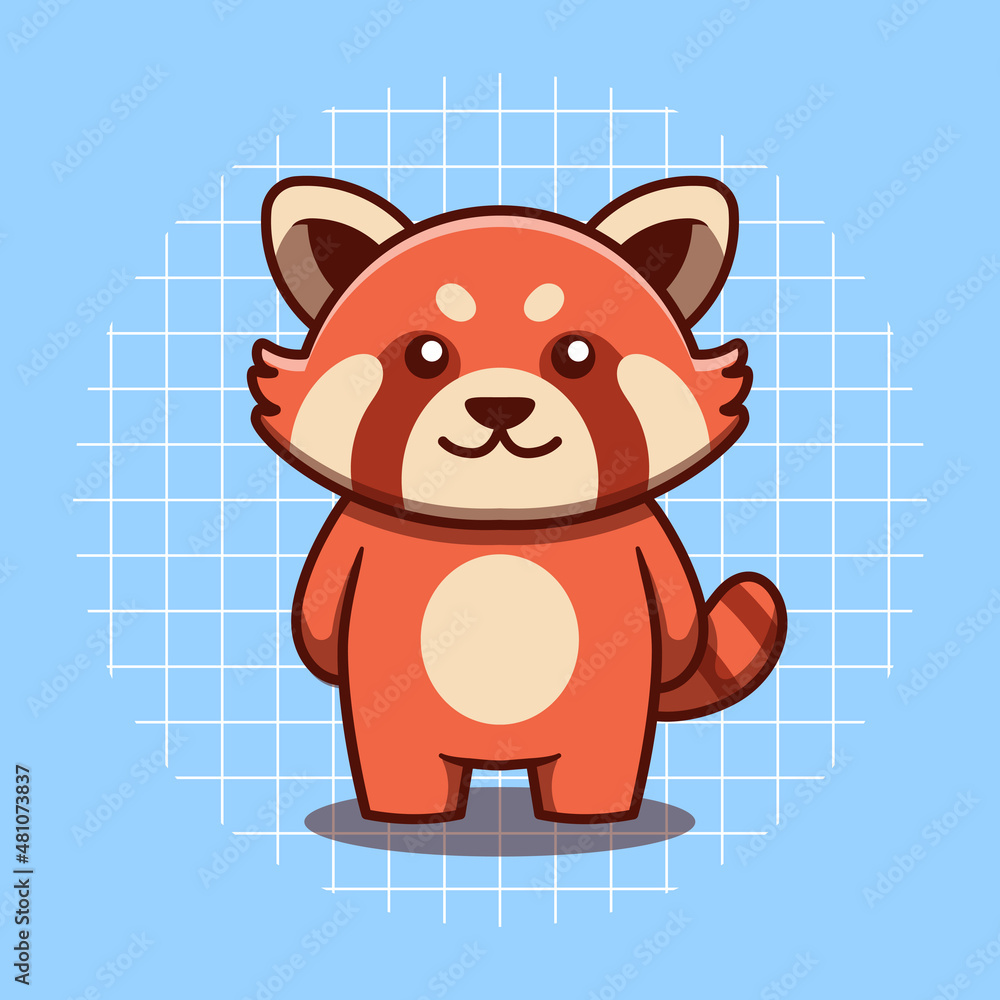 Cute red panda character standing vector illustration. Flat cartoon ...