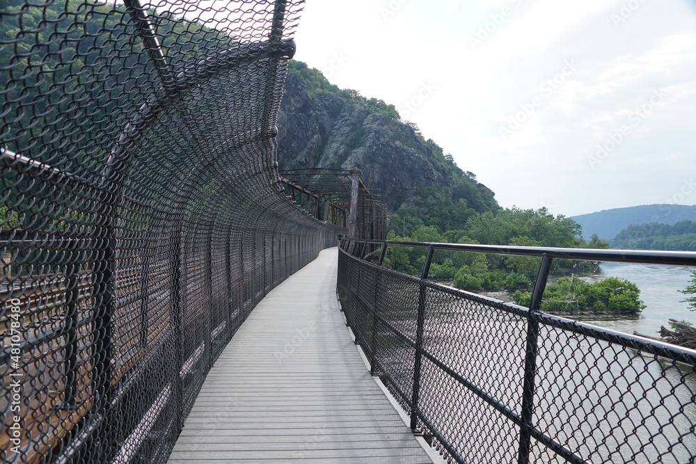 The empty path across the old Appalachian Trail Bridge in Harpers Ferry ...