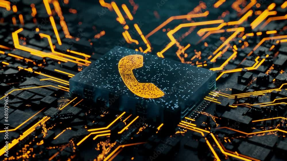 Communication Technology Concept with phone symbol on a Microchip ...