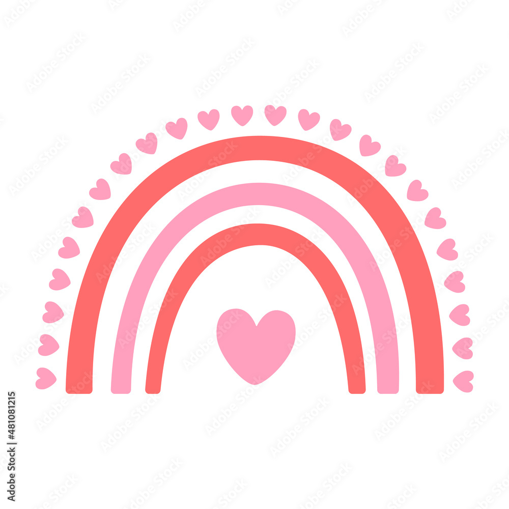 Cute pink rainbow with a heart. Romantic illustration for Valentine's ...