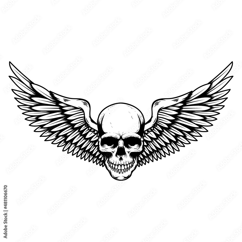 Winged skull . Design element for emblem, sign, badge, logo. Vector ...