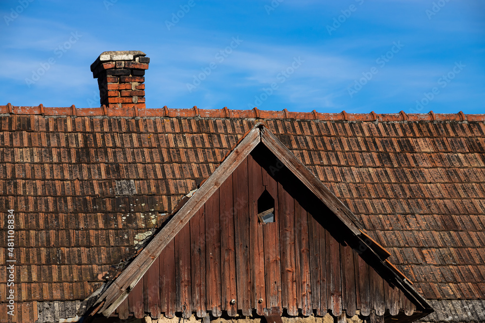 Seamless roof texture of flat red shingles with embedded line patterns ...
