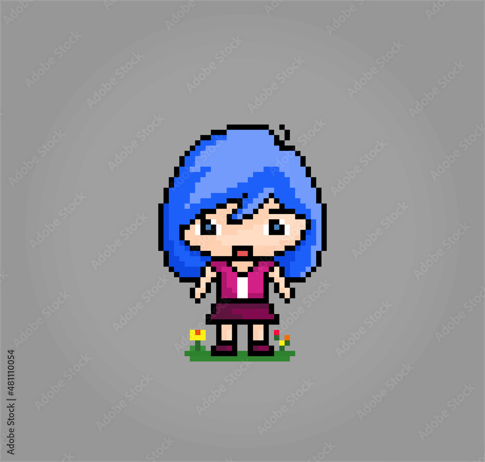 8 bit pixel of the cute girl characters. Cartoon women in vector ...