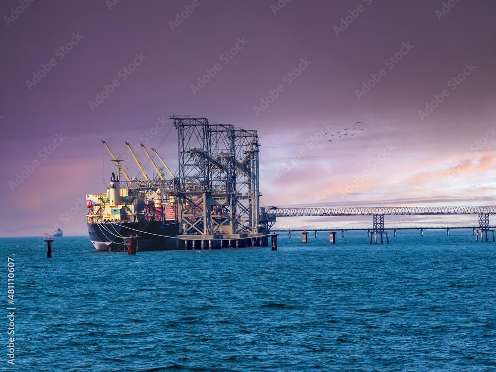 Bulk Vessel alongside at thailand port and loading bulk cargo by ...