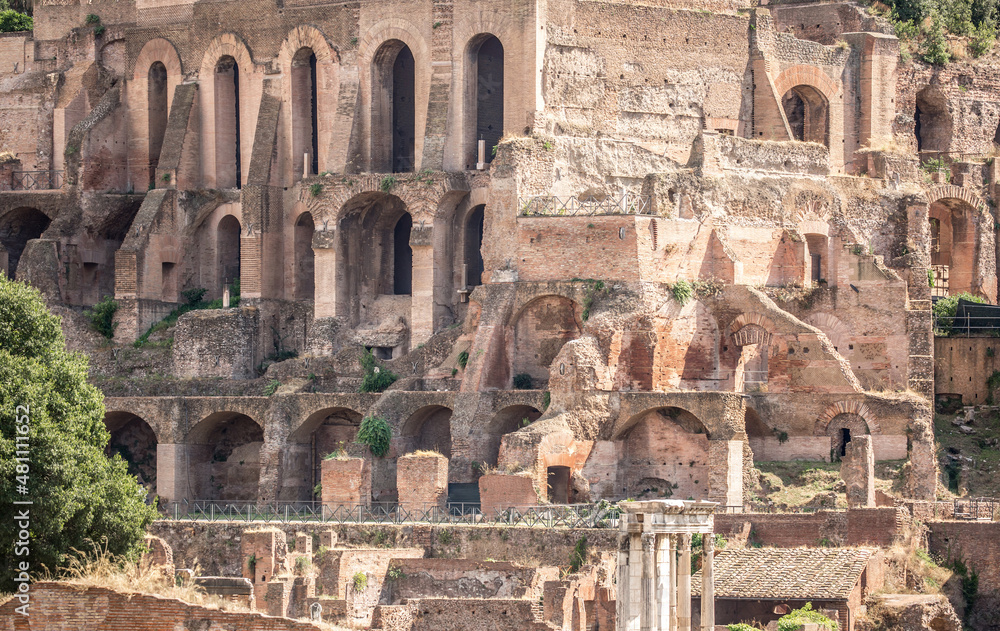 Ruins of an ancient city in Italy, old buildings in the open air ...