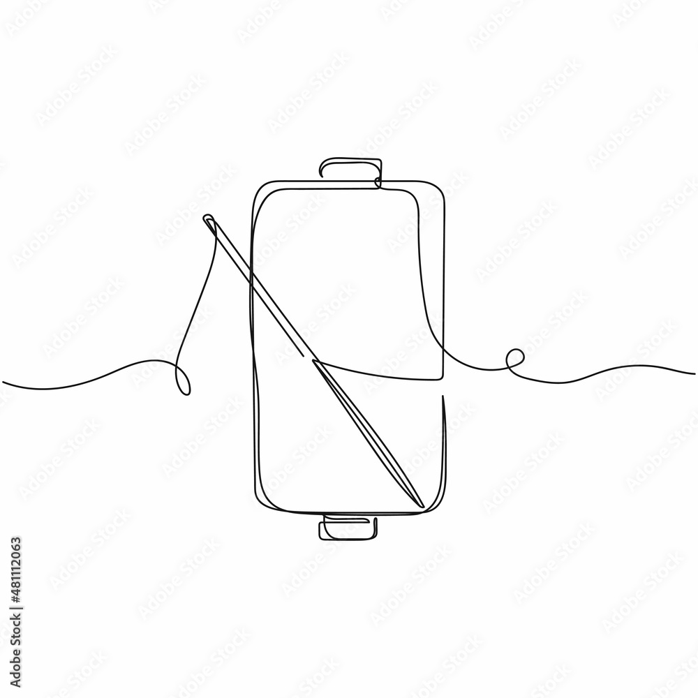 Continuous one simple single abstract line drawing of needle with ...