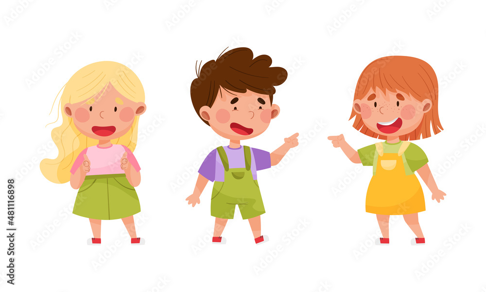 Cute happy kids playing together set cartoon vector illustration Stock ...
