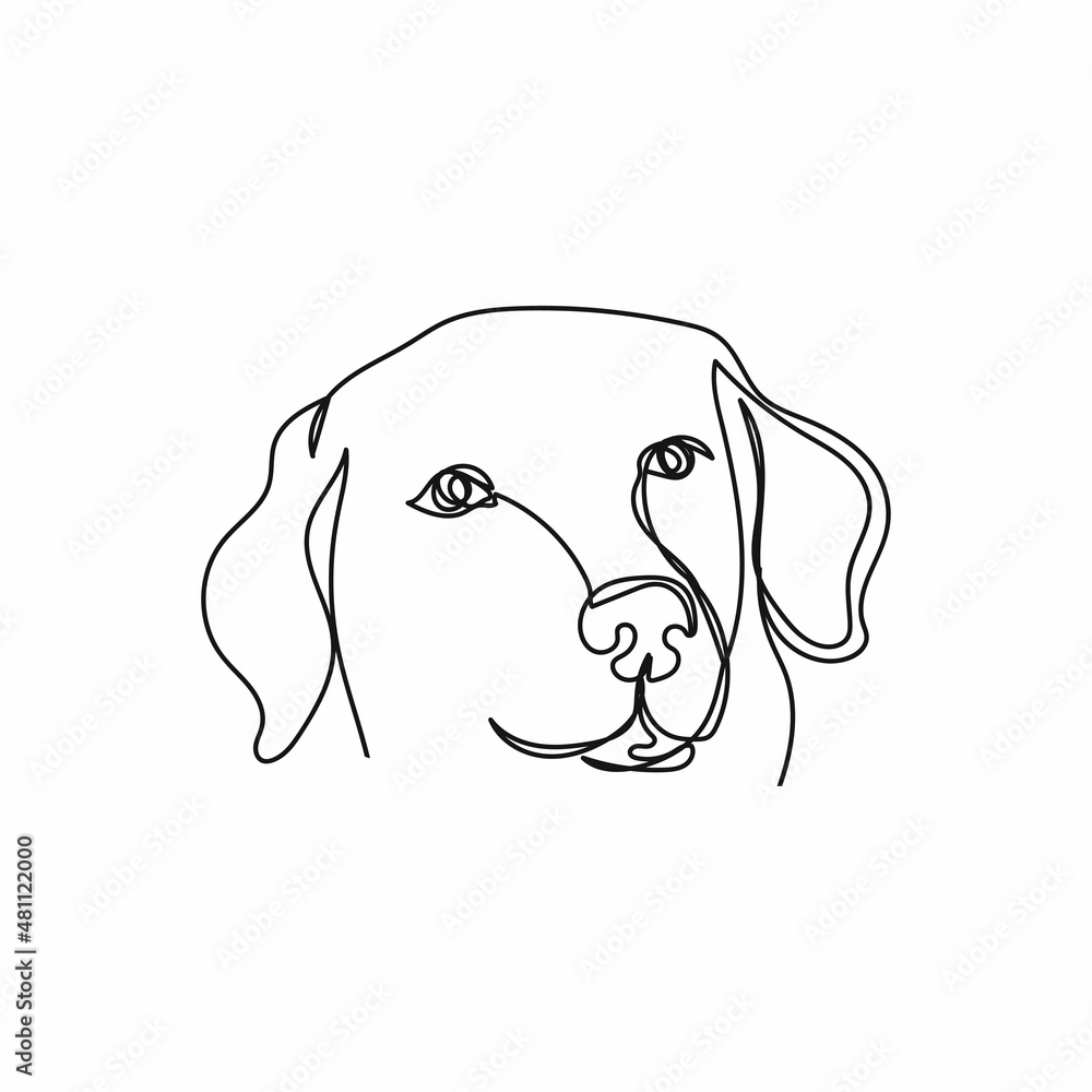 Continuous one simple single abstract line drawing of labrador portrait ...