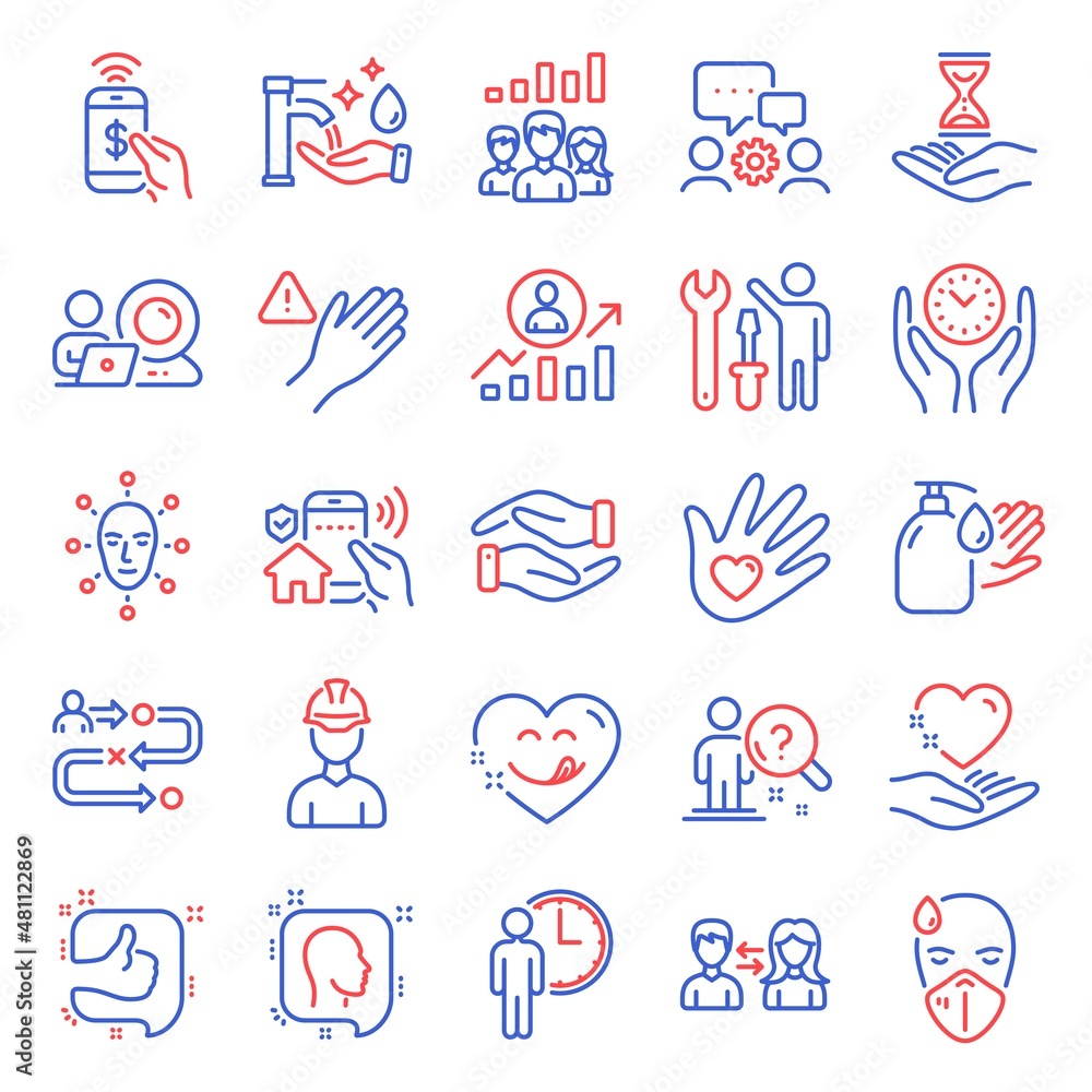 People icons set. Included icon as Teamwork results, Yummy smile, Wash ...