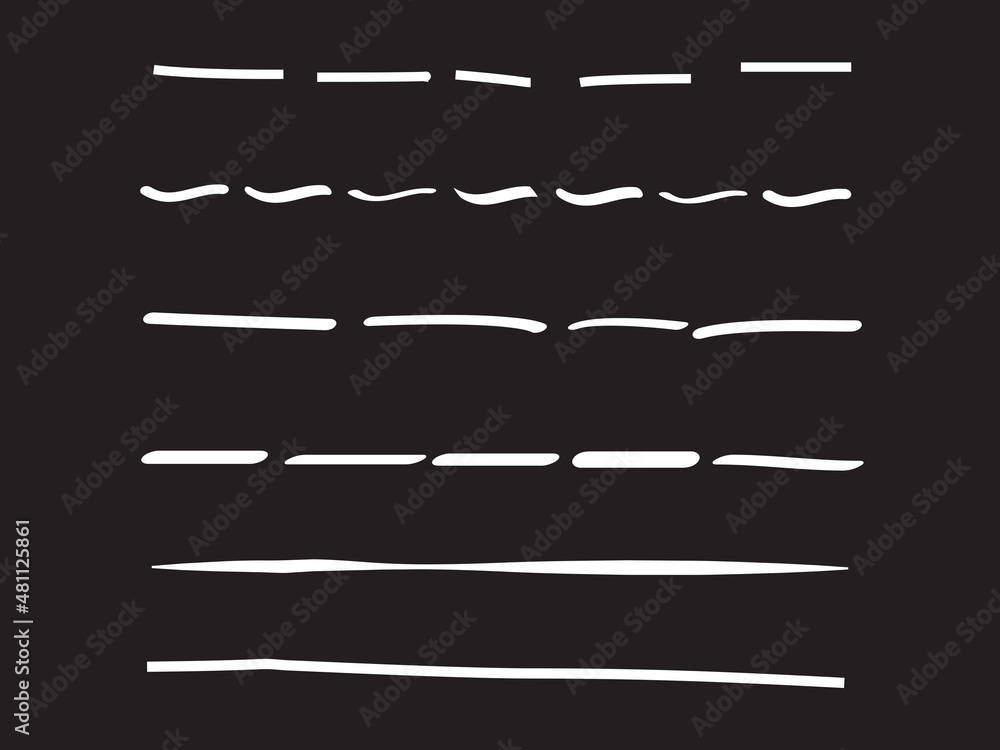 White lines hand drawn vector set isolated on black background ...