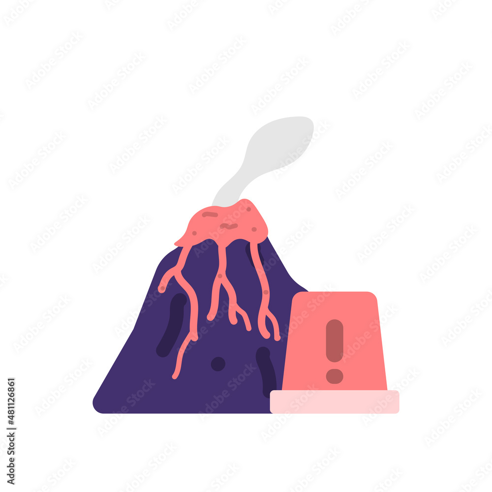 illustration of a mountain emitting lava and warning lights. volcanic ...