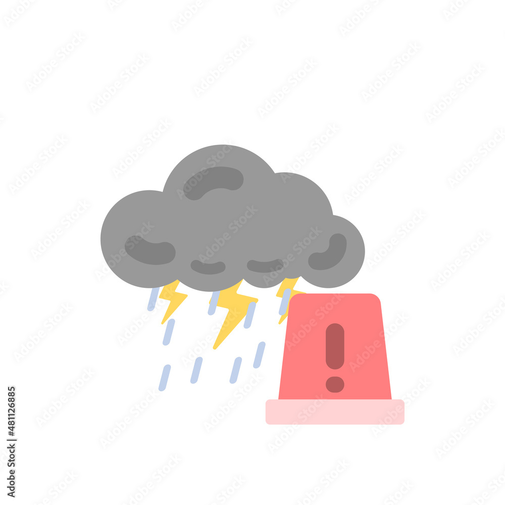illustration of clouds, rain, lightning and warning lights. rainstorm ...