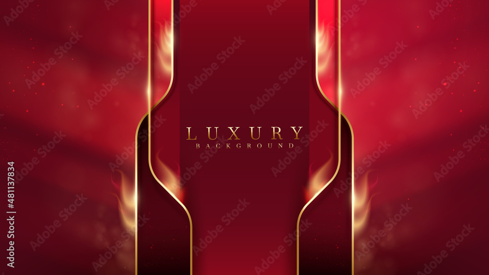 Red luxury background and golden line elements with flame effect ...