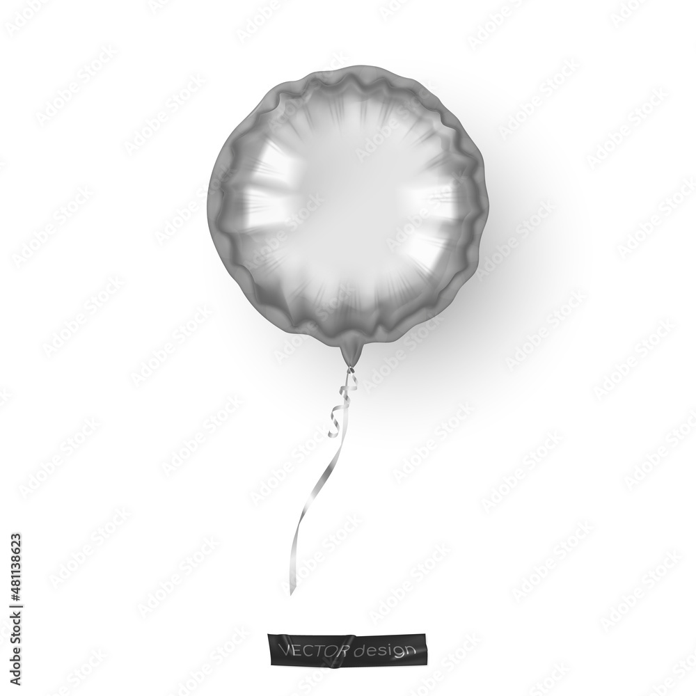 Realistic silver foil balloon with ribbons. Vector illustration for ...