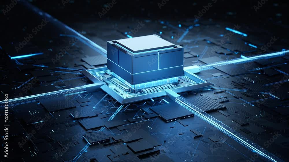 Concept animation shows the process of turning on the CPU in the ...