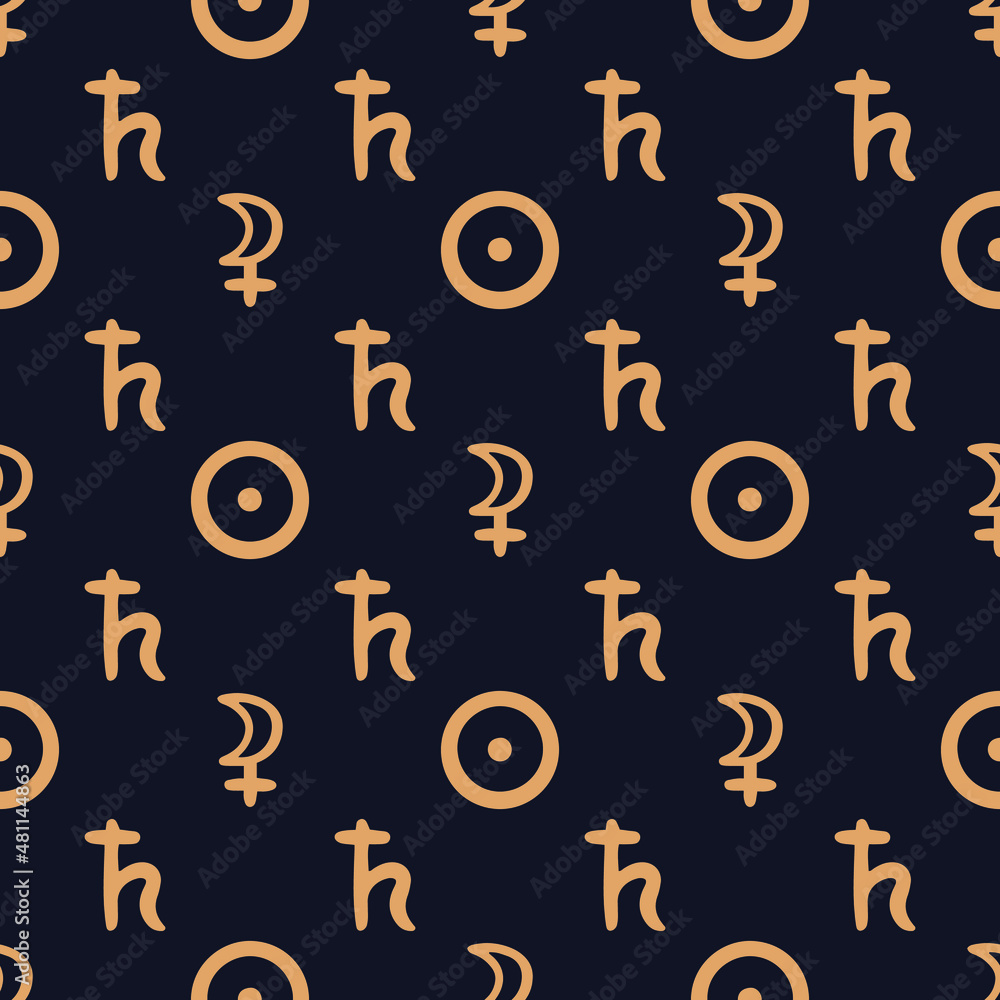Vector seamless astrological pattern with planets, stars and pattern ...
