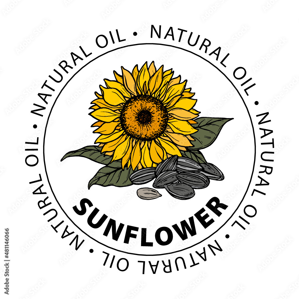 Sunflower natural oil. Label for bottle sunflower oil. Sunflower and ...