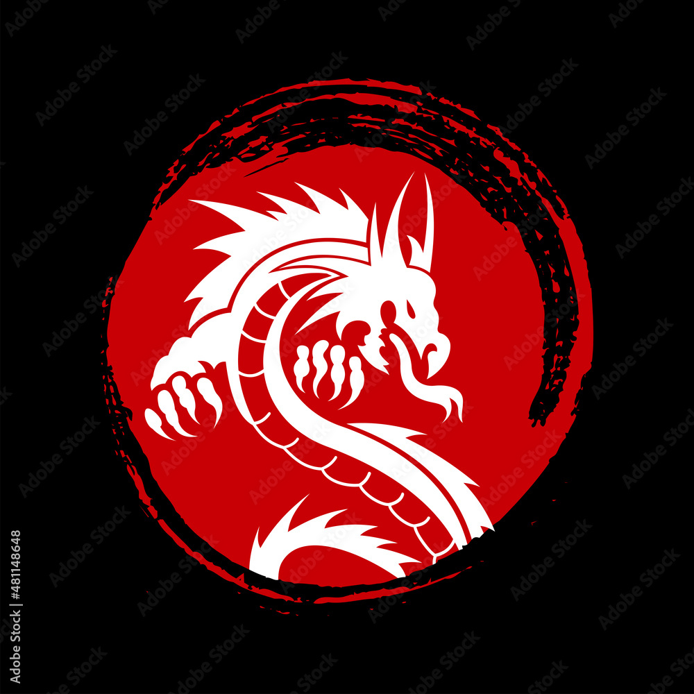 dragon symbol vector with red circle Stock Vector | Adobe Stock