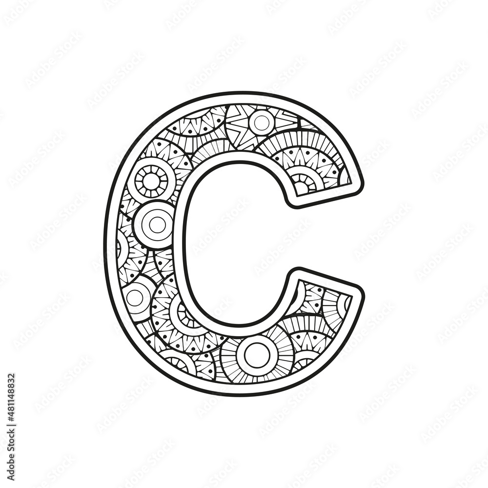 Vector Coloring page for adults. Contour black and white Capital ...