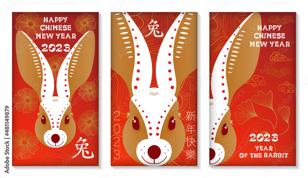 Set of vertical banners for Happy Chinese New Year. Rabbit is a symbol ...