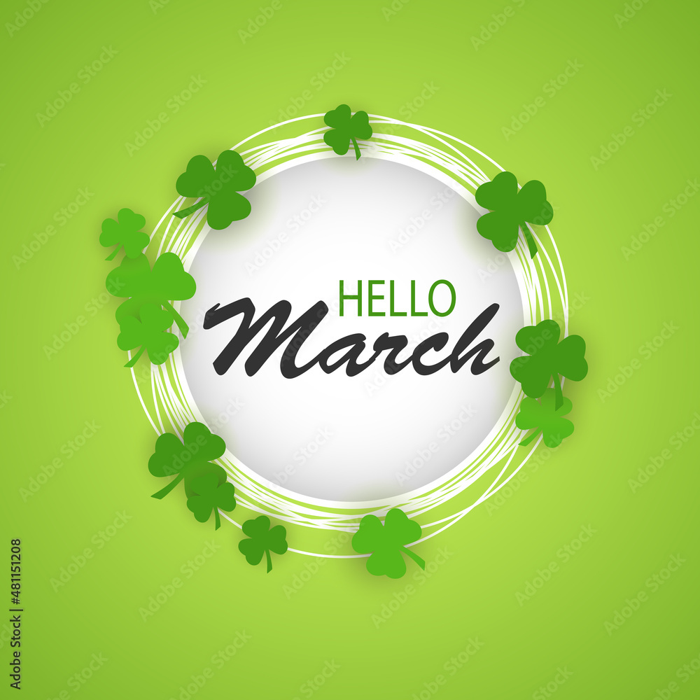 Vector background "Hello, March". Cute banner with an inscription in a ...