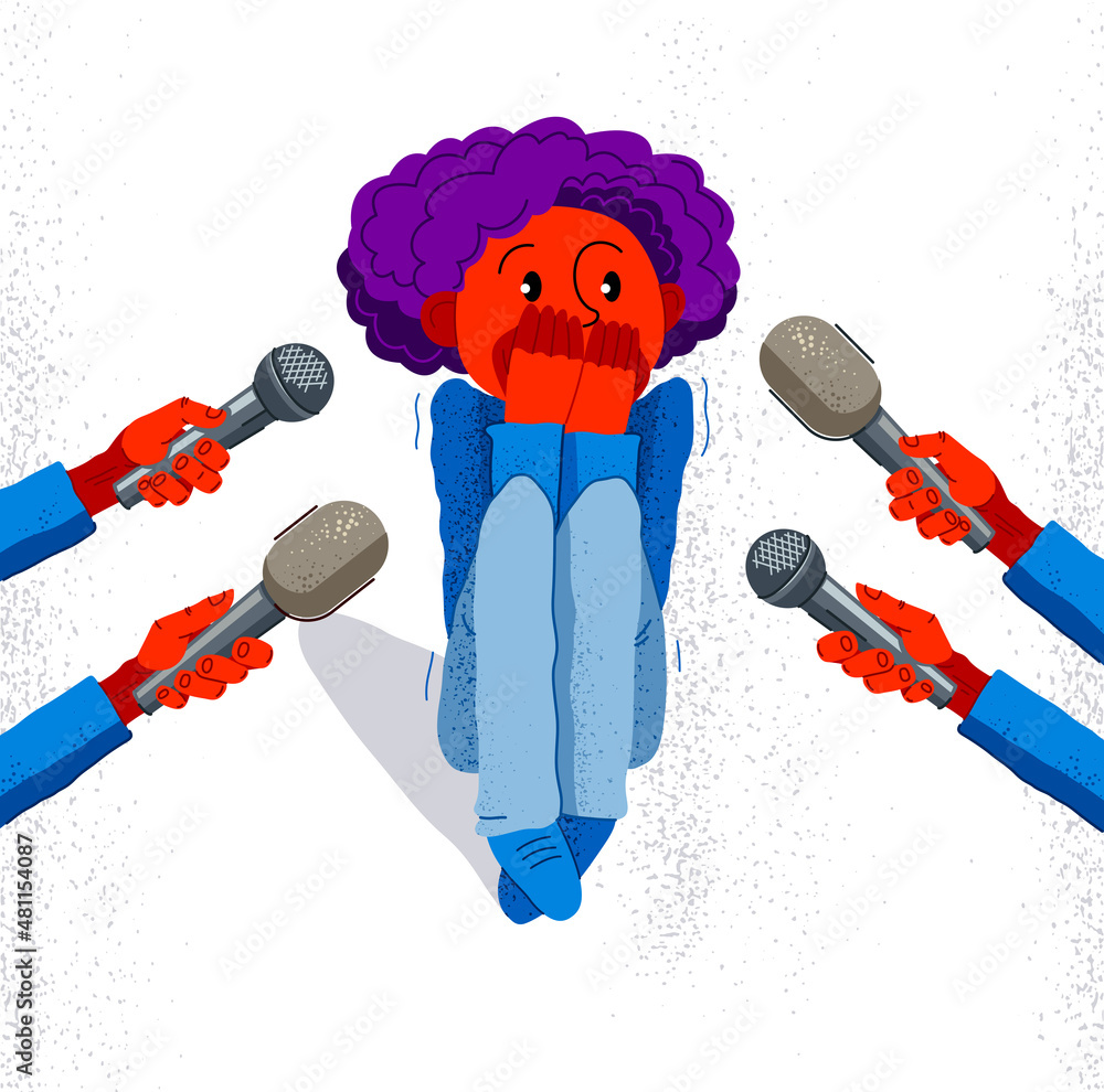 Vetor de Glossophobia fear of public speech vector illustration, boy ...