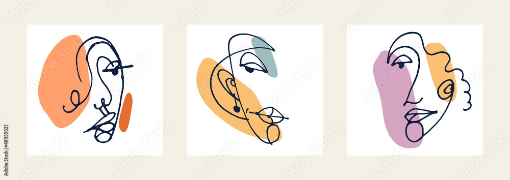 Abstract face girl vector portrait set, abstraction art woman head ...
