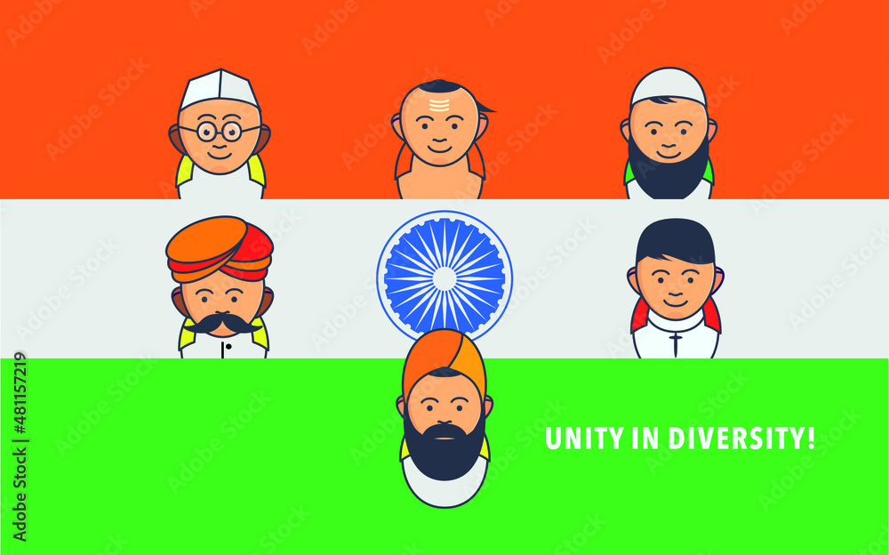 Happy Republic Day and Independence Day of India. UNITY IN DIVERSITY! Cute Indian characters for ...
