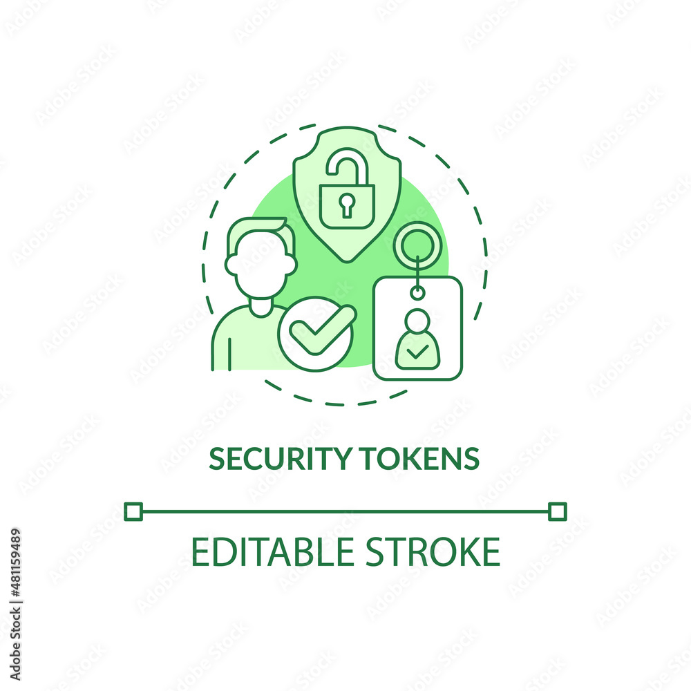 Security tokens green concept icon. Cryptocurrency data safety abstract ...