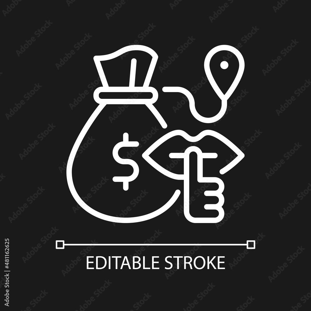 Bulk cash smuggling white linear icon for dark theme. Thin line ...