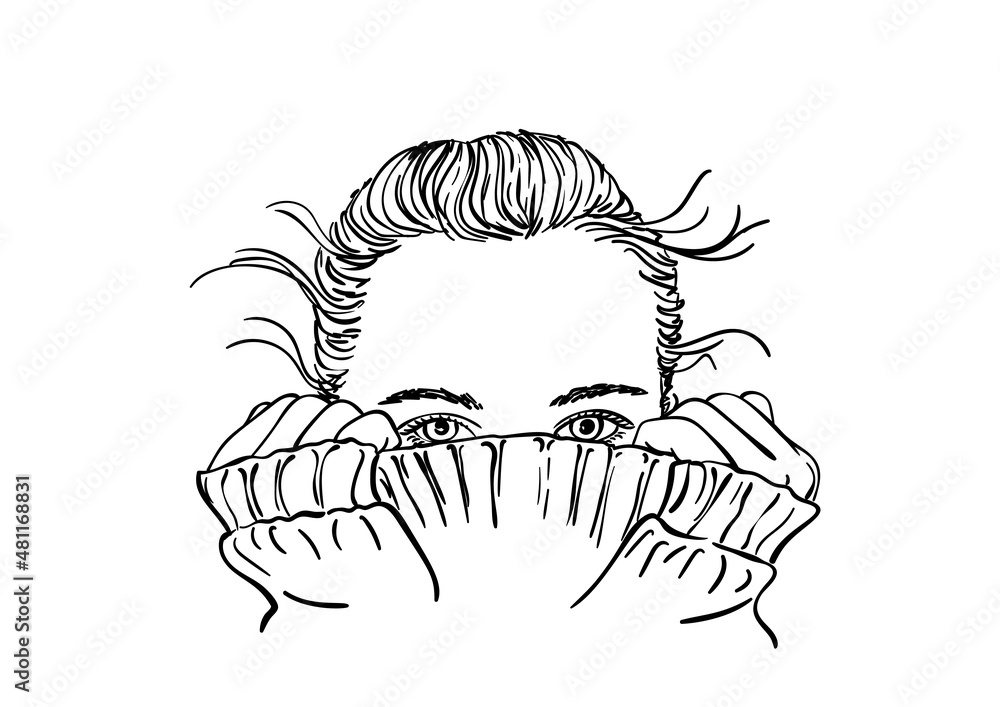Girl Hiding Face Sketch