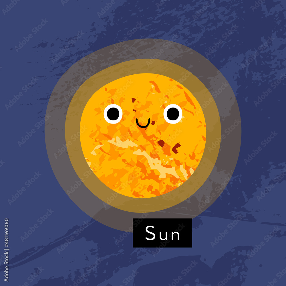 Sun, star of solar system. Cute kawaii sun character with smiling face ...