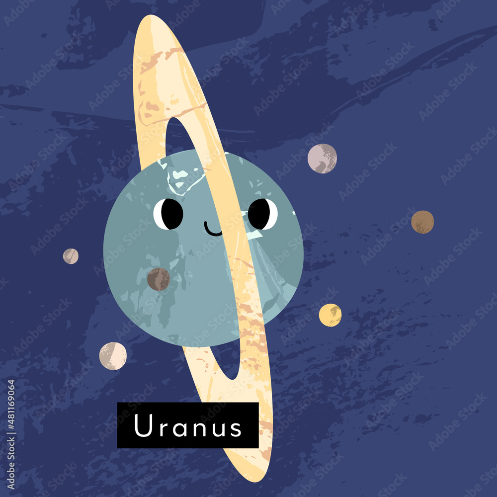 Uranus. Cute kawaii planet character with smiling face. Funny celestial ...