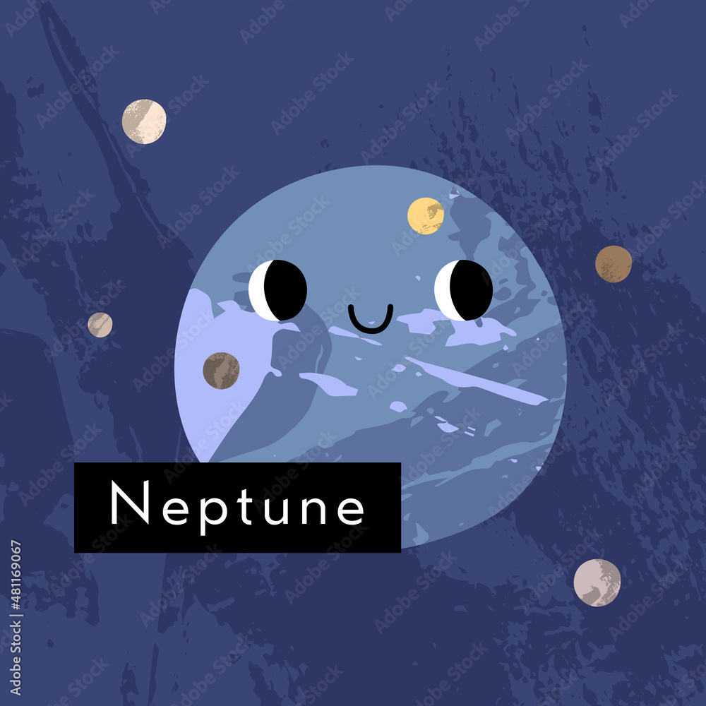 Neptune. Cute kawaii planet character with smiling face. Funny ...
