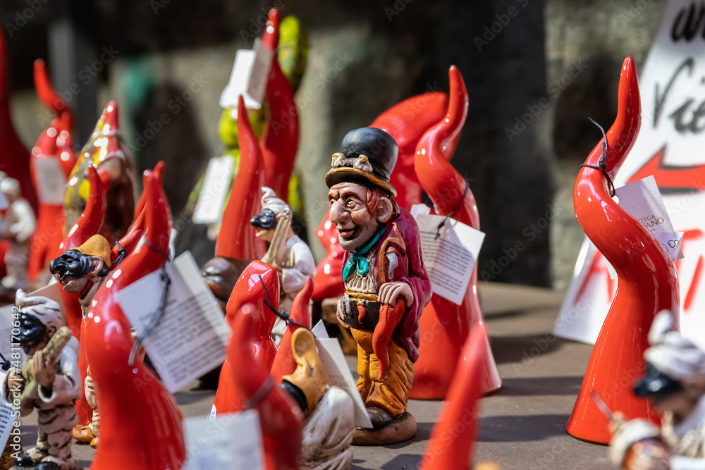 Superstitious objects typical of Naples, Italy. Composed of typical ...