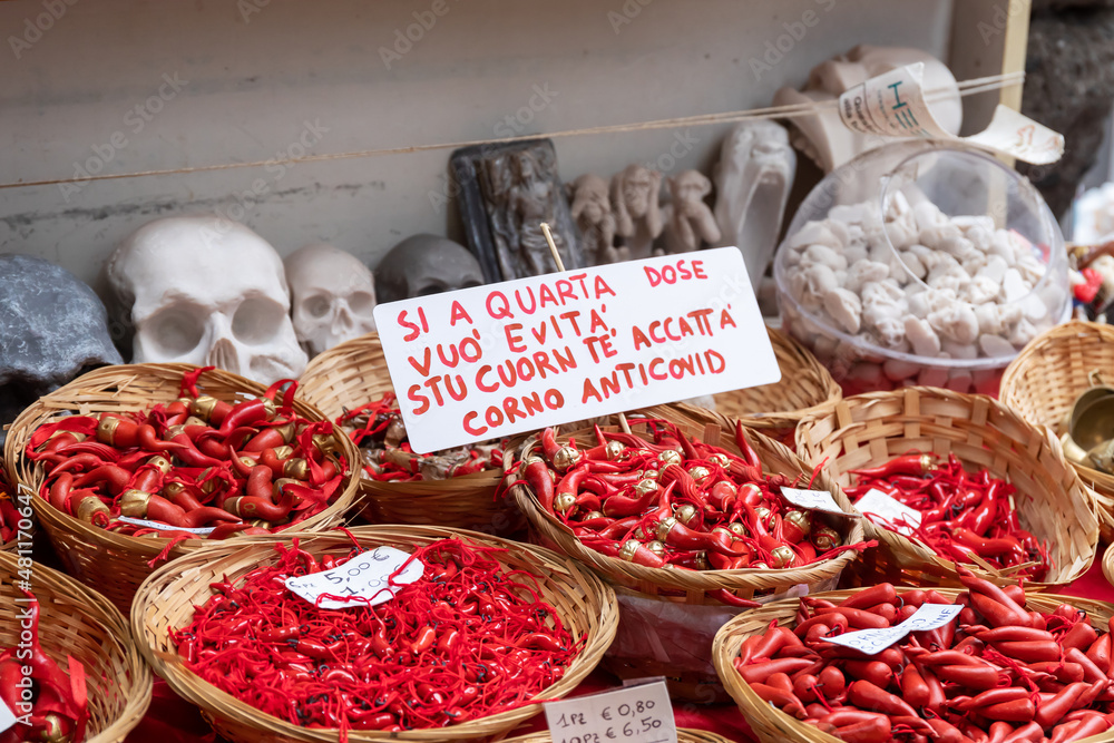 Superstitious objects typical of Naples, Italy. Composed of typical ...