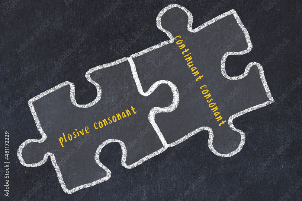 Chalk drawing of two puzzles with words plosive consonant and ...