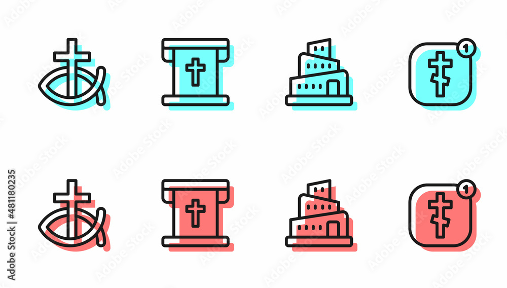 Set line Babel tower bible story, Christian fish, Flag with christian ...