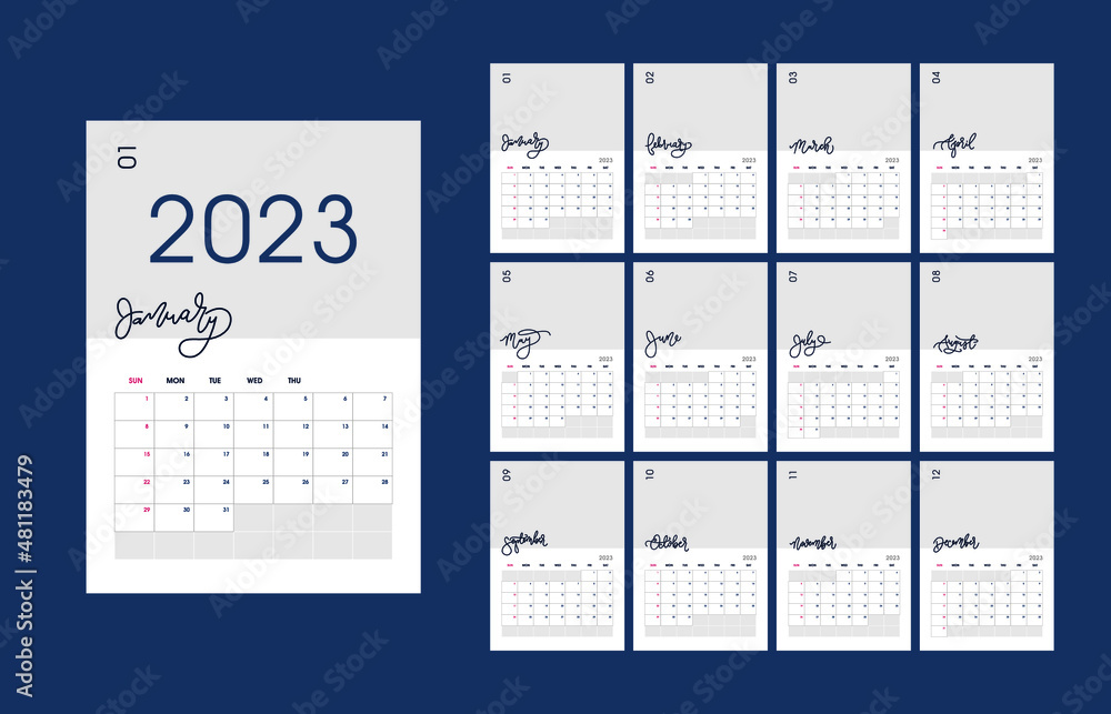 Wall monthly photo calendar for the year 2023. Simple monthly vertical ...
