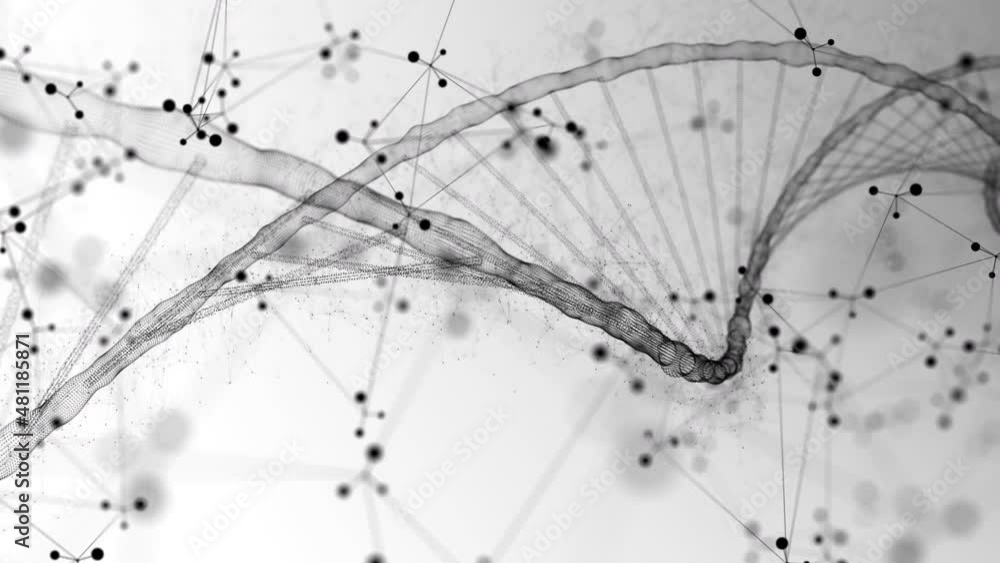 Dna background with gene helix on the white. Genome chain rotating with ...