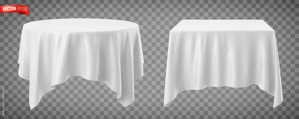 Vector realistic illustration of white tablecloths on a transparent ...