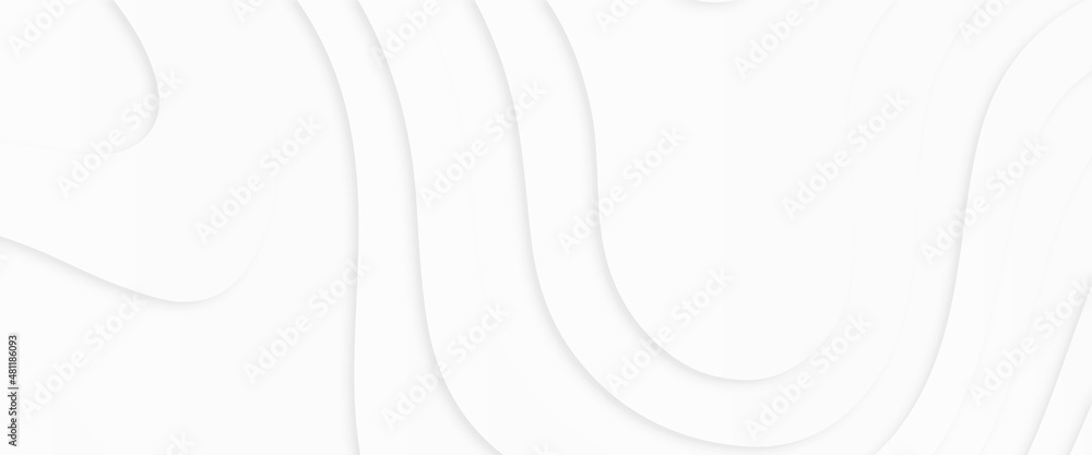 Vector abstract white paper cut banner. Geometric layered curve line ...