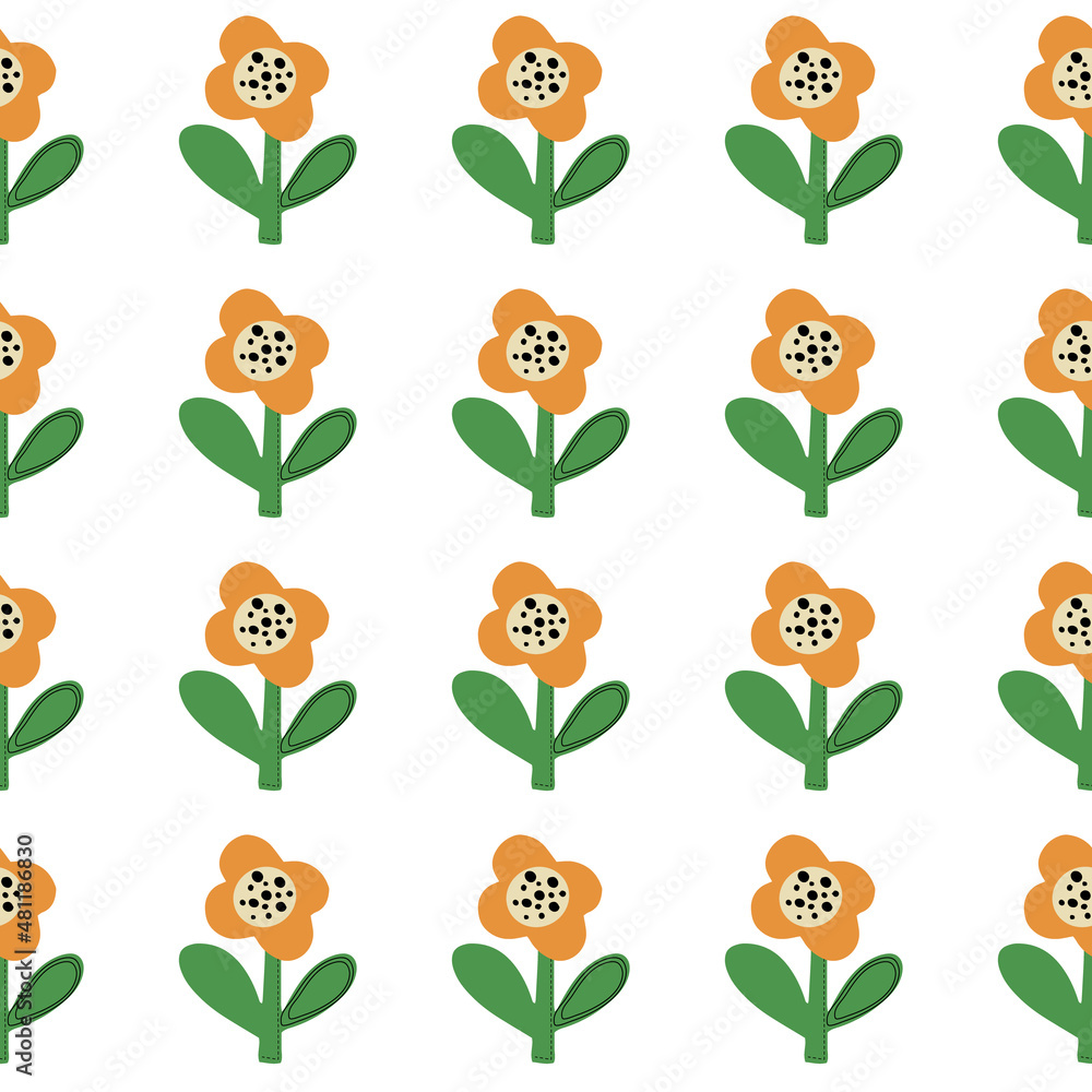 Seamless natural pattern of flowers in a simple shape. Vector print for ...