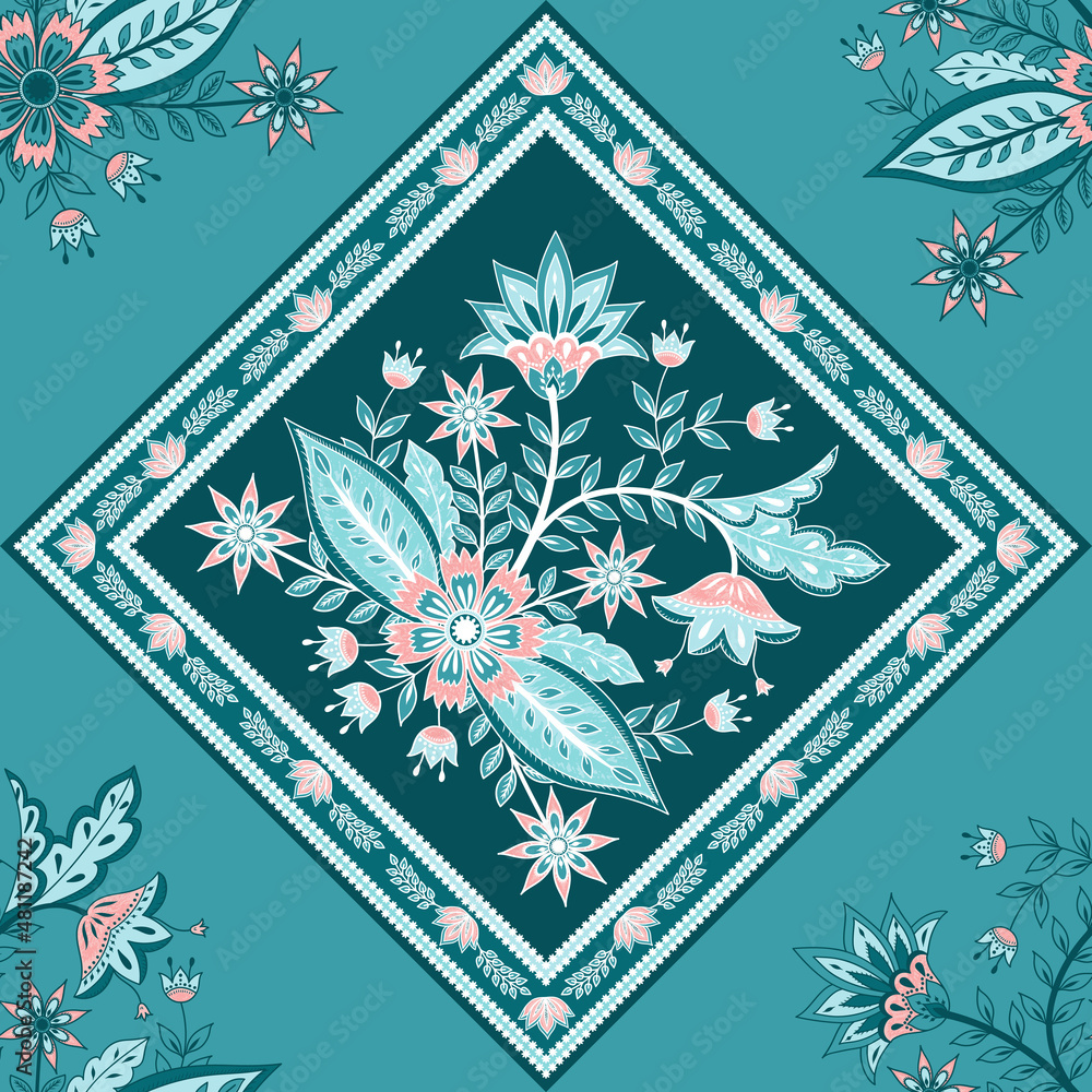 Flower chintz indian pattern seamless vector. Botanical batik scarf ...