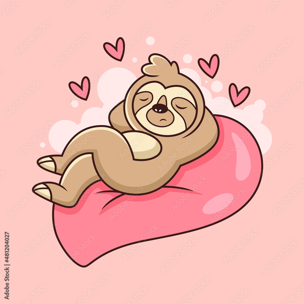 Cartoon sloth relax with Love. Animal icon concept isolated premium ...
